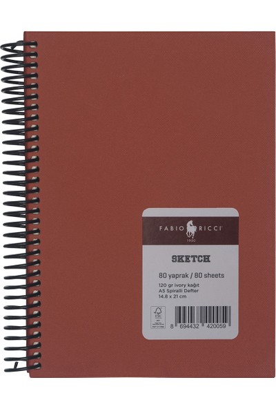 Fabio Ricci Skecth A5 Spiralli Çizim Defteri 14,8 x 21 cm Bordo