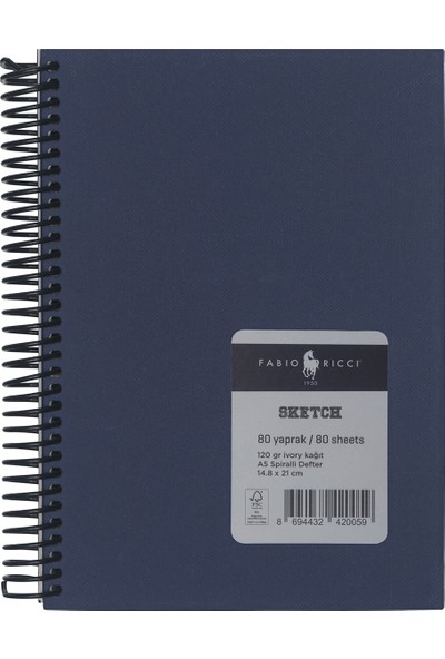 Fabio Ricci Skecth A5 Spiralli Çizim Defteri 14,8 x 21 cm Lacivert