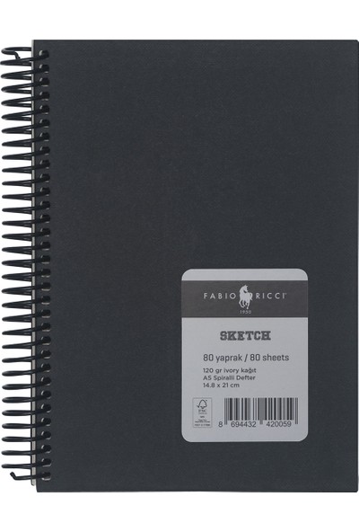 Fabio Ricci Skecth A5 Spiralli Çizim Defteri 14,8 x 21 cm Siyah
