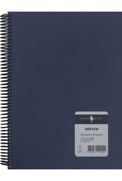 Fabio Ricci Skecth A4 Spiralli Çizim Defteri 21 x 29,7 cm Lacivert