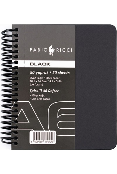 Fabio Ricci Black A6 Spiralli Çizim Defteri 10,5X14,8 cm Siyah Fabio Ricci Black A6 Spiralli Çizim Defteri 10,5X14,8 cm Siyah
