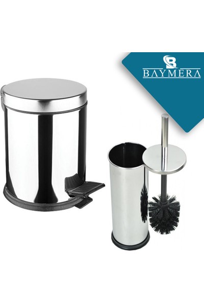 Baymera Paslanmaz Eko Klozet Fırçası-Paslanmaz Çöp Kovası 3 Lt Set