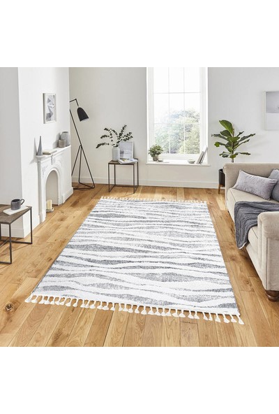 Potamia Swan Gri Beyaz Shaggy Halı E1364ZA 80 x 150