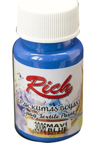 Rich Mavi Opak Kumaş Boyası 50 cc 3006 Rich Mavi Opak Kumaş Boyası 50 cc 3006