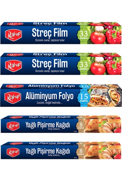 Roll-Up Streç Film - Alüminyum Folyo Pişirme Kağıdı 5 Parça Ekonomik Mutfak Seti 1 Roll-Up Streç Film - Alüminyum Folyo Pişirme Kağıdı 5 Parça Ekonomik Mutfak Seti 1