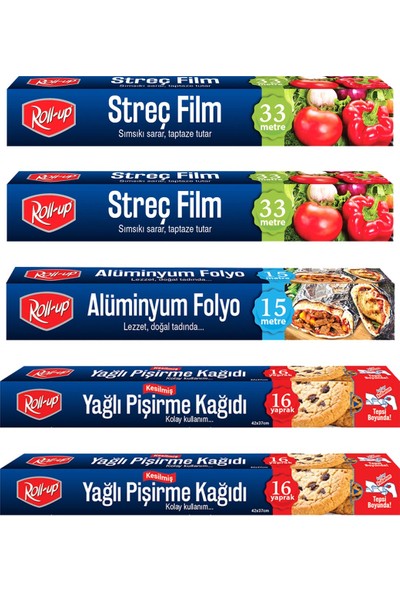 Roll-Up Streç Film - Alüminyum Folyo Pişirme Kağıdı 5 Parça Ekonomik Mutfak Seti 2 Roll-Up Streç Film - Alüminyum Folyo Pişirme Kağıdı 5 Parça Ekonomik Mutfak Seti 2