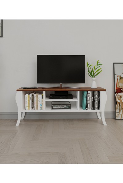 PlatinReyon Modern Lukens Ayaklı Kapaksız Tv Ünitesi 120CM Televizyon Sehpası Ceviz