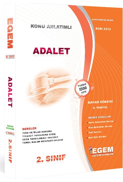 Egem Yayınları 2. Sınıf Adalet (Bahar Dönemi) Konu Anlatımlı Soru Bankası (4. Yarıyıl)
