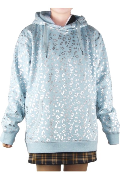 Denghao Açık Mavi Kar Tanesi Kapüşonlu Sweatshirt