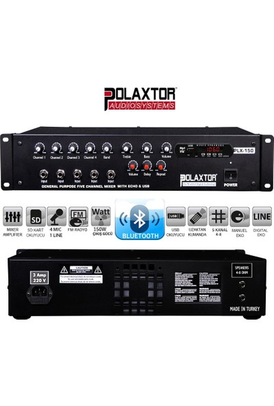 Polaxtor Power Mixer Anfi 5 Kanal 150W Bt/usb/sd/uk/fm/eko Yerli Polaxtor PLX-150E Polaxtor Power Mixer Anfi 5 Kanal 150W Bt/usb/sd/uk/fm/eko Yerli Polaxtor PLX-150E
