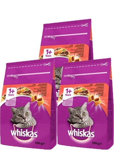 Whiskas Sığır Etli Yetişkin Kediler Için Kuru Tam Mama 300 gr x 3 Adet Whiskas Sığır Etli Yetişkin Kediler Için Kuru Tam Mama 300 gr x 3 Adet