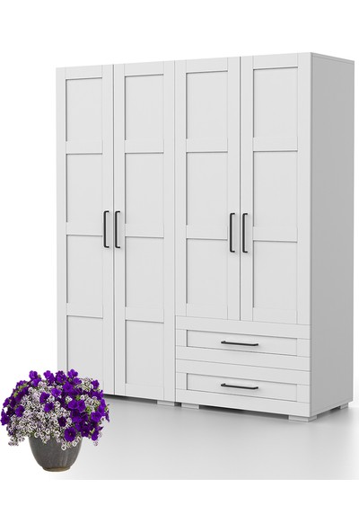 Dekorex MNT-417-BEYAZ -Dört Kapaklı İki Çekmeceli Gardırop Dekorex MNT-417-BEYAZ -Dört Kapaklı İki Çekmeceli Gardırop