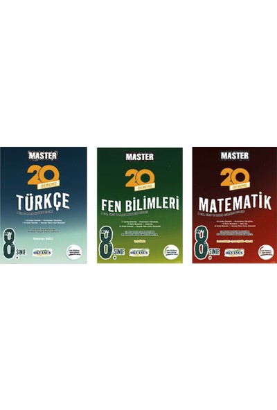 Okyanus Yayınları 8. Sınıf Master Türkçe -Matematik -Fen Bilimleri 20 Deneme 3 Set Okyanus Yayınları 8. Sınıf Master Türkçe -Matematik -Fen Bilimleri 20 Deneme 3 Set