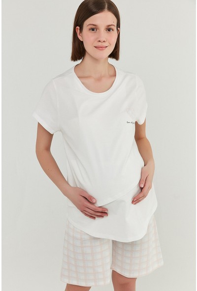 Penti Beyaz Mama Gingham T-Shirt