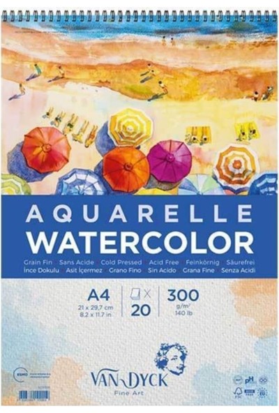 Van Dyck Aquarelle Watercolor Suluboya Resim Defteri A4 300 gr 20 Yaprak