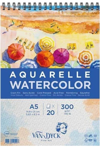 Van Dyck Aquarelle Watercolor Suluboya Resim Defteri A5 300 gr 20 Yaprak