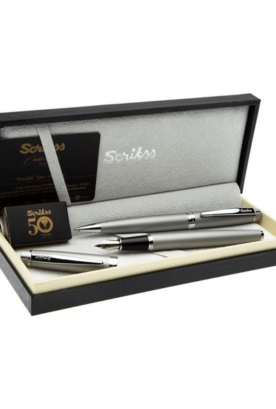 Scrikss Kişiye Özel Mat Krom Dolma ve Tükenmez Kalem Seti Scrikss Kişiye Özel Mat Krom Dolma ve Tükenmez Kalem Seti