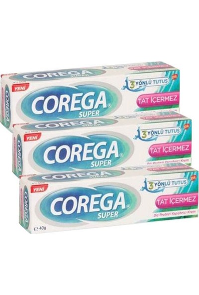 Corega Diş Protezi Yapıştırıcı Krem Tat Içermez 40 gr 3 Adet Corega Diş Protezi Yapıştırıcı Krem Tat Içermez 40 gr 3 Adet