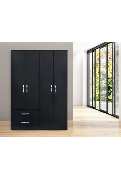 Hepsi Home Novado 4 Kapaklı 2 Çekmeceli Gardırop - Siyah