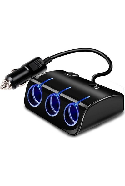 Olesson Araç Çakmaklık Çoklayıcı 3lü + 2 x USB Şarj Siyah