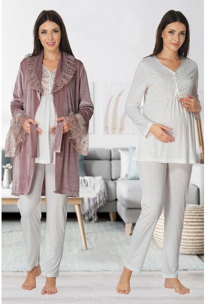 Effortt Sabahlıklı Lohusa Pijama Takımı Effortt Sabahlıklı Lohusa Pijama Takımı