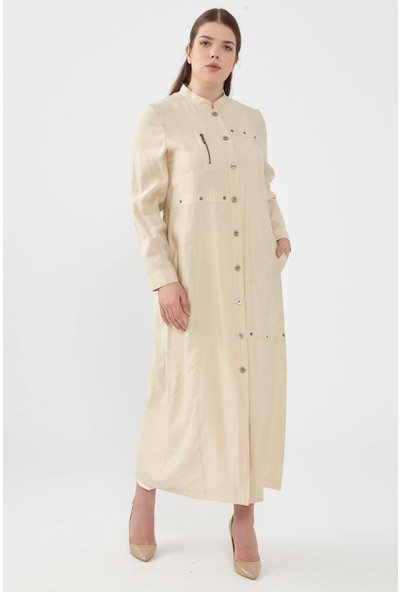 Nihan Büyük Beden Pardesü Bej