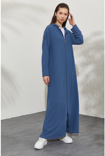 Nihan Düşük Kol Kapşonlu Pardesü Indigo - D3229