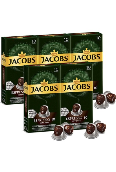 Jacobs Espresso 10 Intenso Kapsül Kahve 10 x 5 Paket (50 Adet) Nespresso Uyumlu Jacobs Espresso 10 Intenso Kapsül Kahve 10 x 5 Paket (50 Adet) Nespresso Uyumlu
