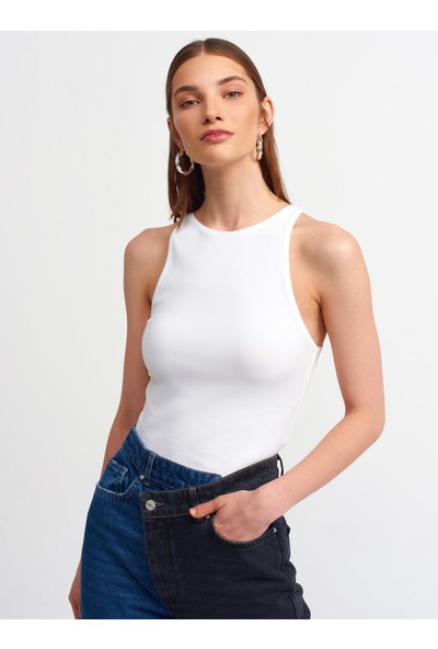 Dilvin 3694 Halter Yaka Tshirt-Beyaz