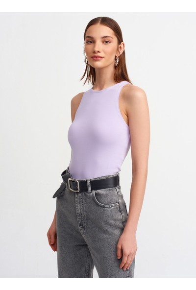 Dilvin 3694 Halter Yaka T-Shirt-Lila