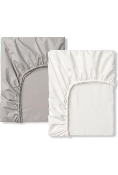 Bebek Özel Gri Beyaz Pamuk Bebek Çocuk Lastikli Çarşaf 70X120 2 Adet