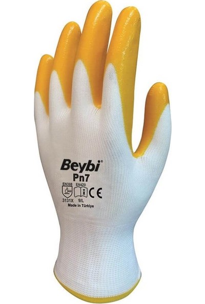 Beybi Pn7 12 Çift Sarı Beyaz Nitril Iş Eldiveni 10-Xl