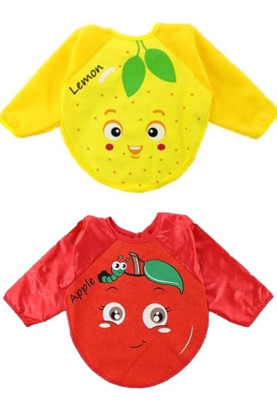 Belinay Limon ve Elma Motif Giyilebilir Kollu Mama Önlüğü