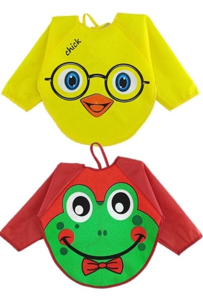 Belinay Kurbağa ve Civciv Motif Giyilebilir Kollu Mama Önlüğü