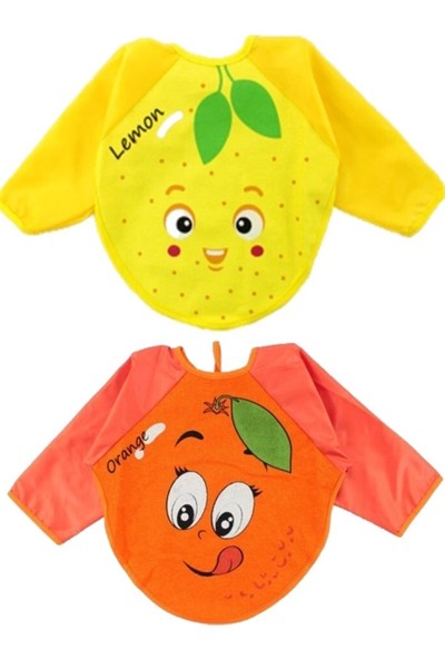 Belinay Portakal ve Limon Motif Giyilebilir Kollu Mama Önlüğü