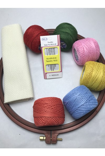 Çiçek Tuhafiye Etamin İşleme Seti Nakış Kiti + Kasnak + İp + İğne + Kumaş Çiçek Tuhafiye Etamin İşleme Seti Nakış Kiti + Kasnak + İp + İğne + Kumaş