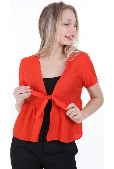 Disentis Modest Önden Bağlamalı Yarım Kollu Mercan Rengi Bolero