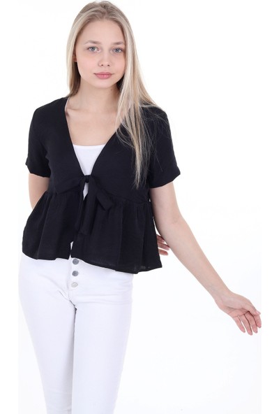 Disentis Modest Önden Bağlamalı Yarım Kollu Siyah Bolero