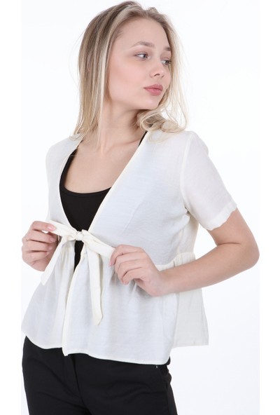 Disentis Modest Önden Bağlamalı Yarım Kollu Ekru Bolero