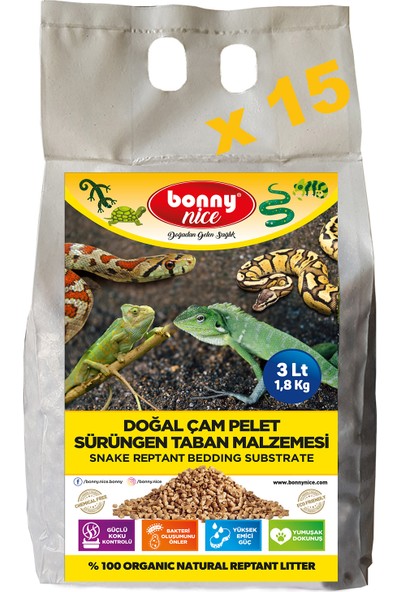 Bonny Nice Doğal Çam Pellet Sürüngen Taban Malzemesi 1.8 kg 3 L x 15 Paket Bonny Nice Doğal Çam Pellet Sürüngen Taban Malzemesi 1.8 kg 3 L x 15 Paket