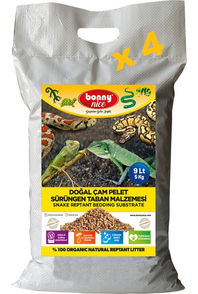 Bonny Nice Doğal Çam Pellet Sürüngen Taban Malzemesi 5 kg 9 L x 4 Paket Bonny Nice Doğal Çam Pellet Sürüngen Taban Malzemesi 5 kg 9 L x 4 Paket
