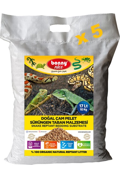 Bonny Nice Doğal Çam Pellet Sürüngen Taban Malzemesi 10 kg 17 L x 5 Paket Bonny Nice Doğal Çam Pellet Sürüngen Taban Malzemesi 10 kg 17 L x 5 Paket