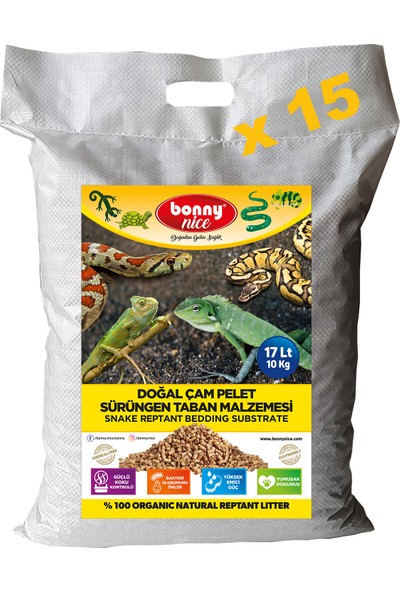 Bonny Nice Doğal Çam Pellet Sürüngen Taban Malzemesi 10 kg 17 L x 15 Paket Bonny Nice Doğal Çam Pellet Sürüngen Taban Malzemesi 10 kg 17 L x 15 Paket