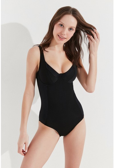 Penti Siyah Basic Balenli Korseli Mayo Penti Siyah Basic Balenli Korseli Mayo