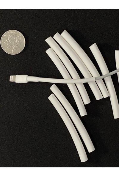 Asian Tech Store iPhone Şarj Kablosu Koruyucu Makaron 10 Adet 6 cm Beyaz