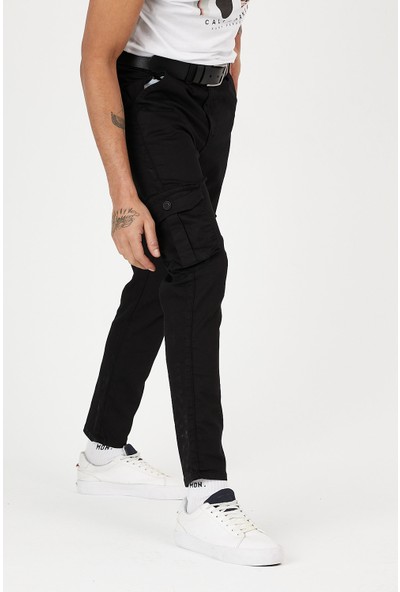 Serseri Jeans Siyah Renk Körüklü Paçası Lastiksiz Kargo Pantolon