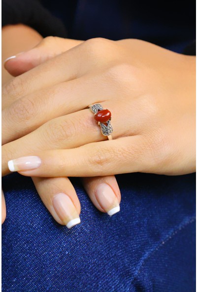 Midyat Nurtaş Gümüş Akik ve Markazit Taşlı Kadın Gümüş Yüzük