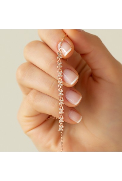 Ag Gümüş Kadın Kelebek Rose Gümüş Bileklik