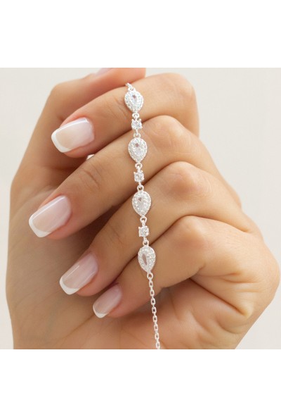 Ag Gümüş Kadın Damla Taşlı Gümüş Bileklik