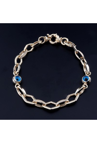 Pigado Nazar Boncuklu Göz Tasarım Altın Kaplama Zincir Bileklik Gümüş